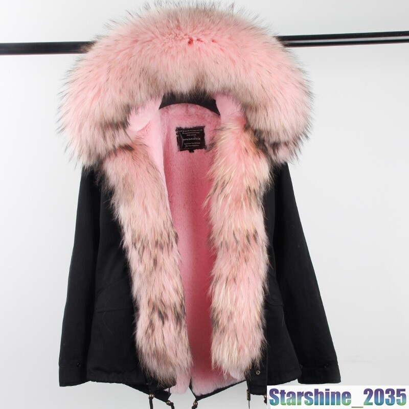 Chic Women Large Real Fur Collar Hood Coat Warm Jackets Short Parka ...