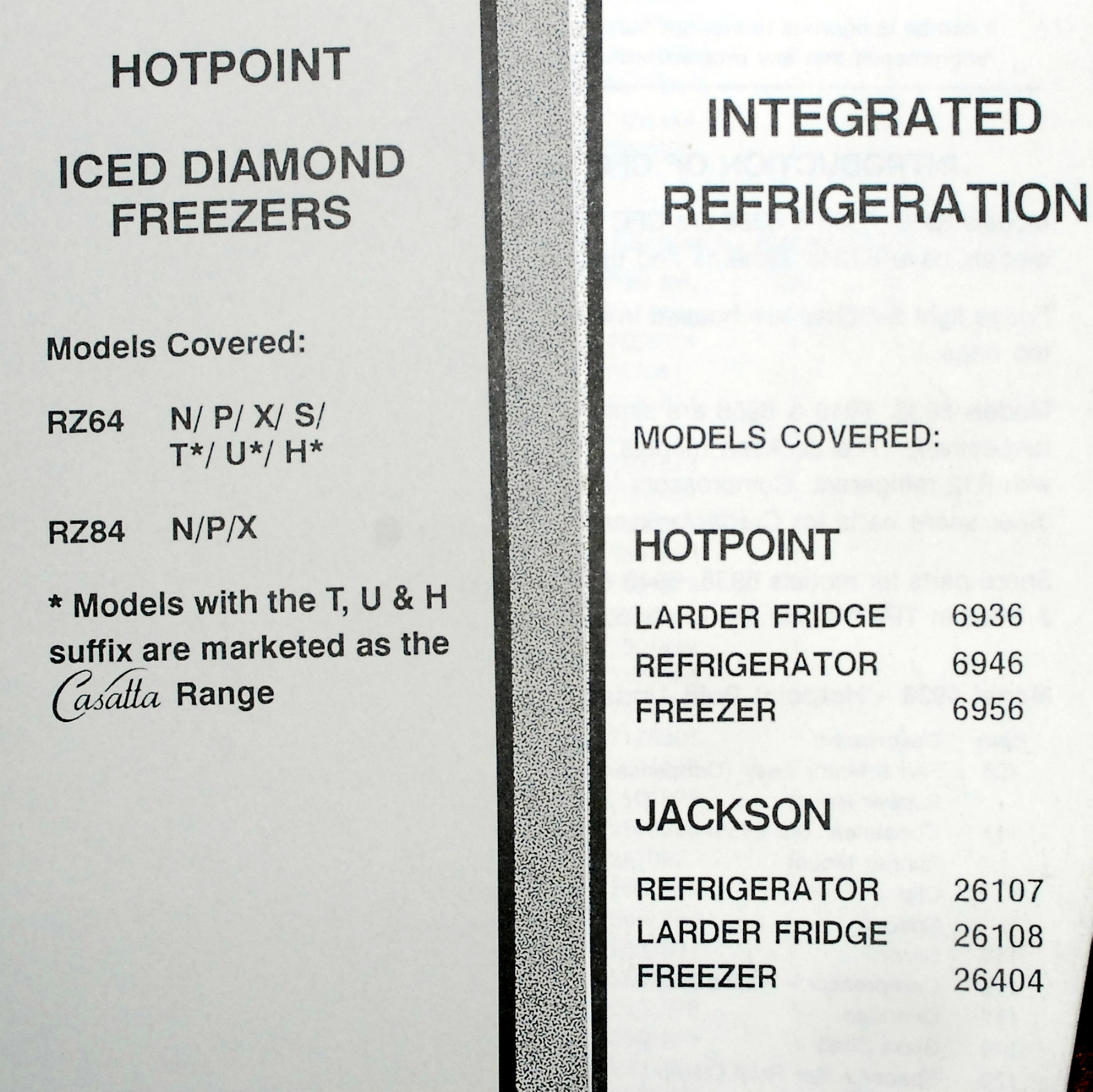 HOTPOINT / CREDA REFRIGERATION SERVICE INFORMATION / MANUAL. FRIDGE ...