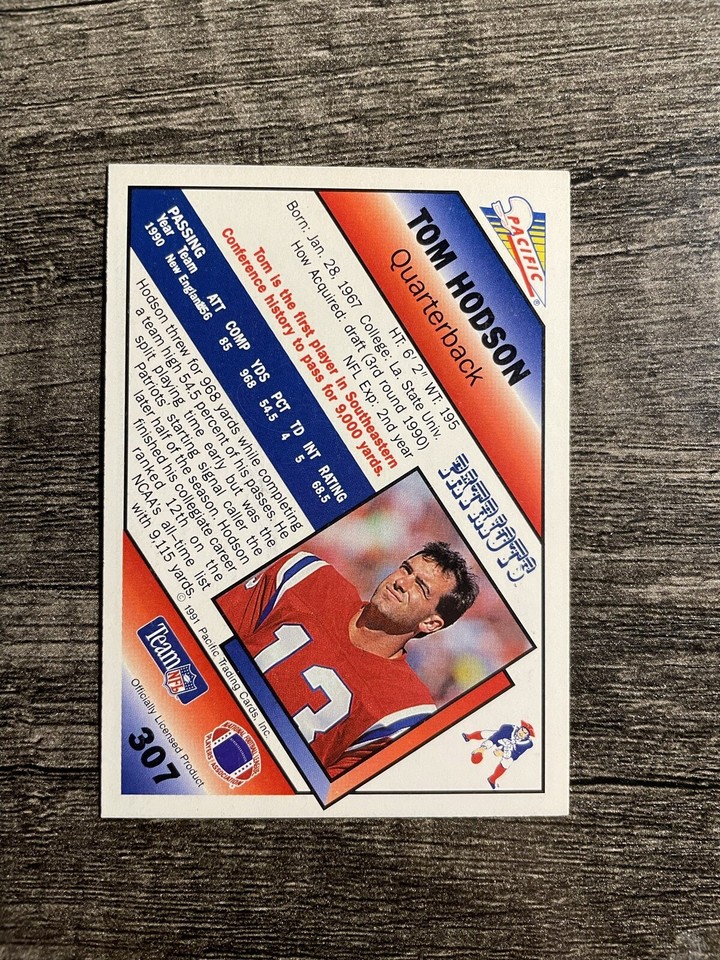 1991 Pacific Football Tom Hodson Signed Card #307 Patriots Auto | eBay