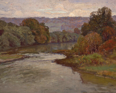 Victorian Autumn River Landscape Painting Giclee Print on Fine Art ...