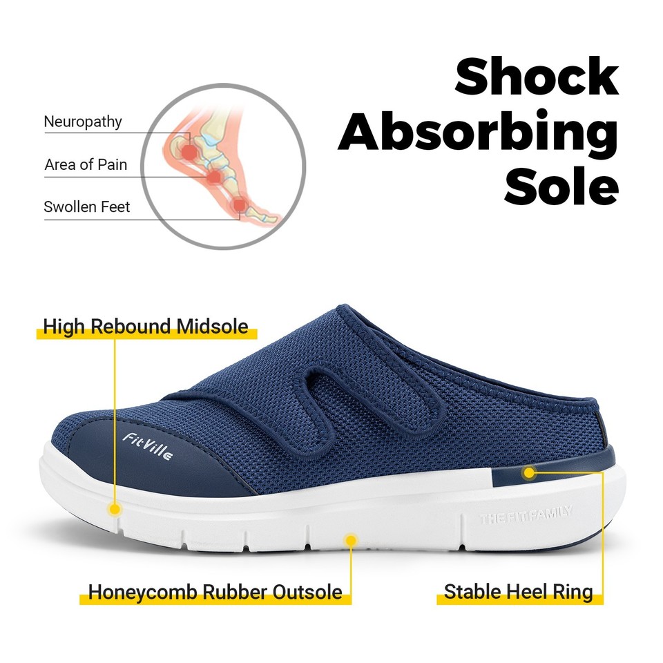 FitVille Men's Slip-On Mules Slippers Wide Fit Diabetic Shoes for ...