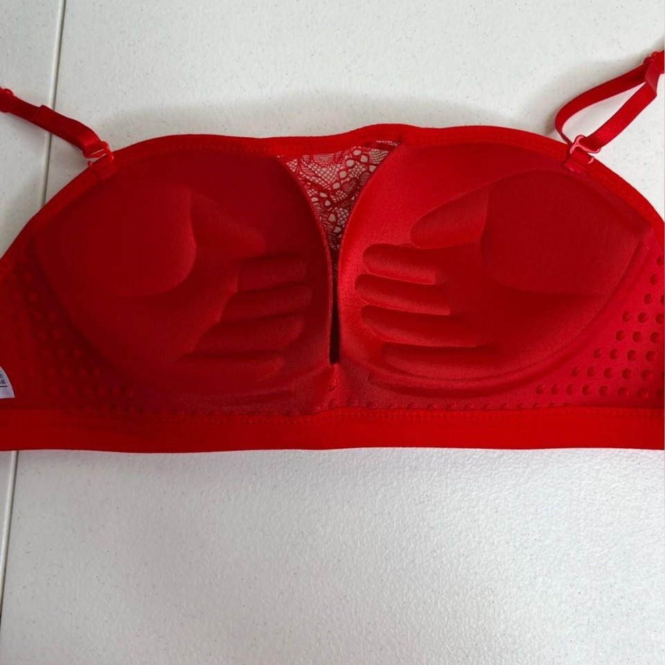Red Lace Bralette Corset Lace Tie Up Bra Convertible Strapless Push Up ...