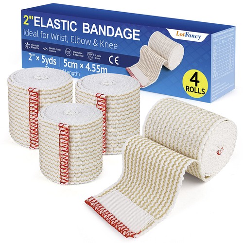 4PC Cotton Elastic Bandage 2''x15ft Elastic Compression Wrap First Aid ...