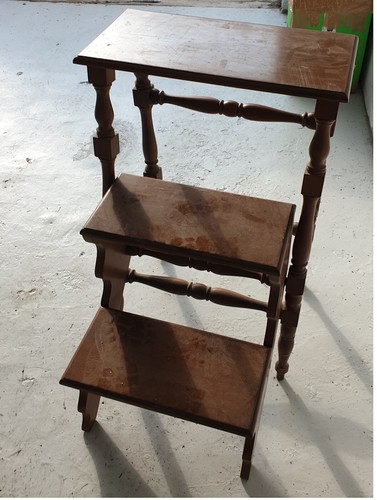 OLD VINTAGE LIBRARY STEPS LADDER SIDE TABLE BRASS TREAD | eBay