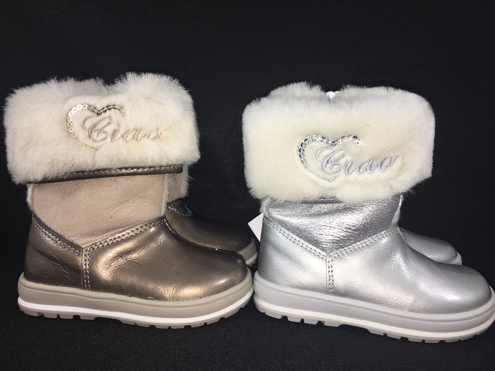Ciao Bimbi Girl's Toddler baby Boots Silver Taupe Navy sheepskin 4.5 5. ...