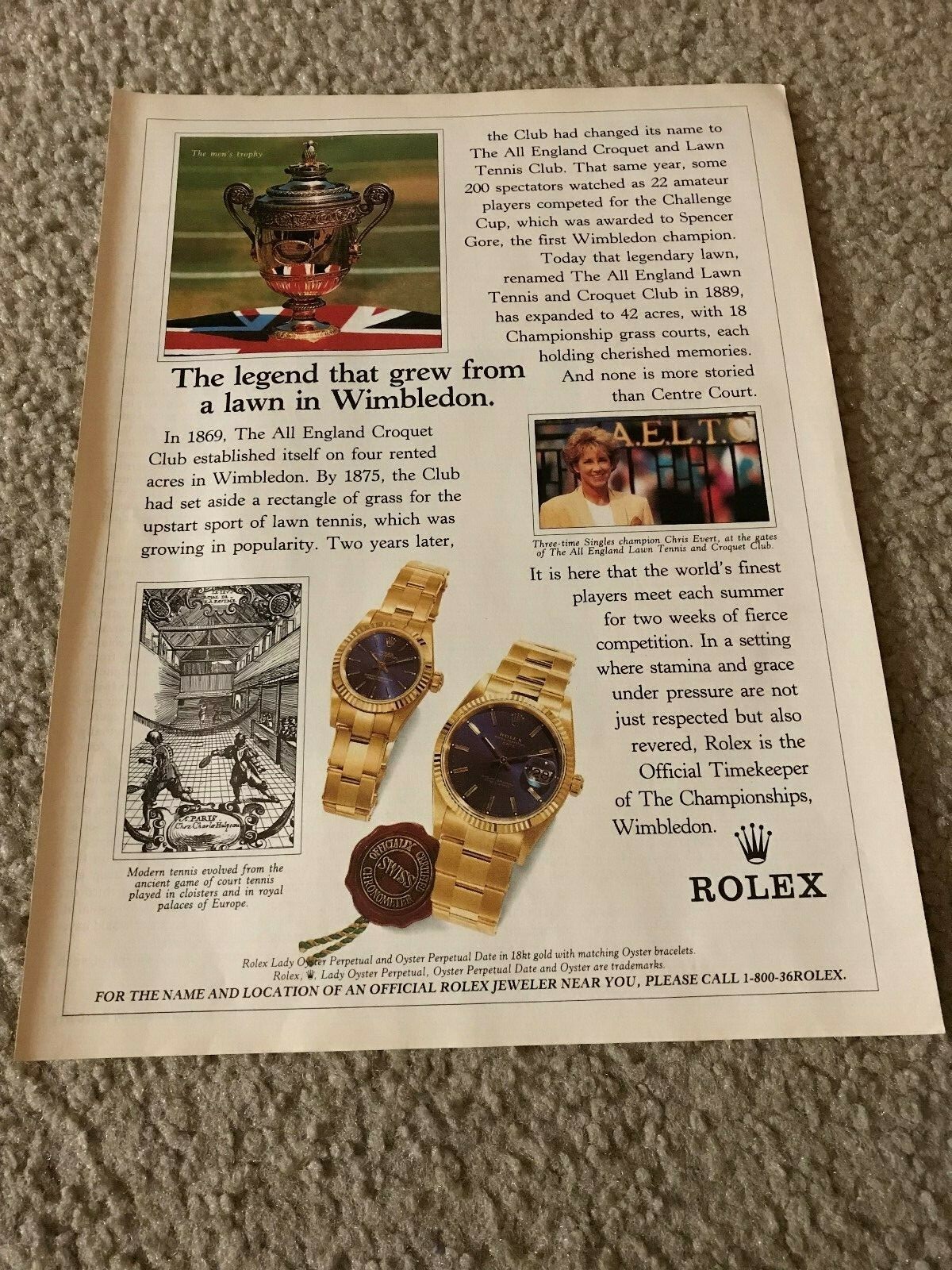 Vintage ROLEX LADY OYSTER PERPETUAL DATE Watch Print Ad CHRIS EVERT ...