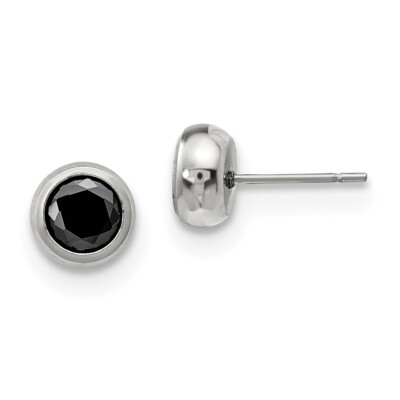 Chisel Stainless Steel Polished 6mm Bezel Black CZ Stud Post Earrings ...