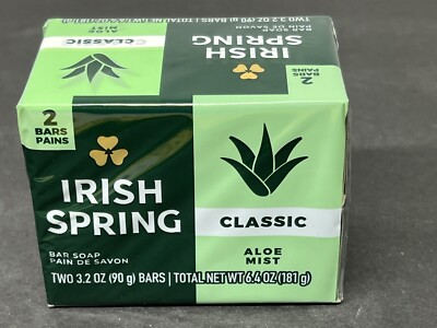 Irish Spring CLASSIC ALOE MIST SCENT Original Clean Bar Soap TWO 3.2 oz ...