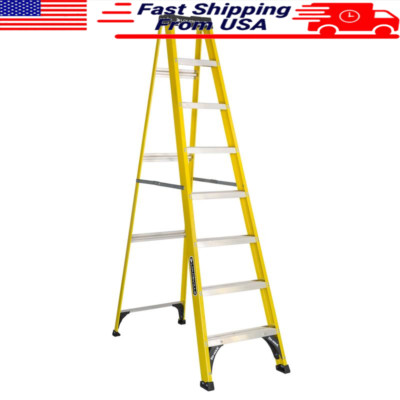 8ft Fiberglass Step Ladder 250lbs Capacity Non-Conductive Folding Slip ...
