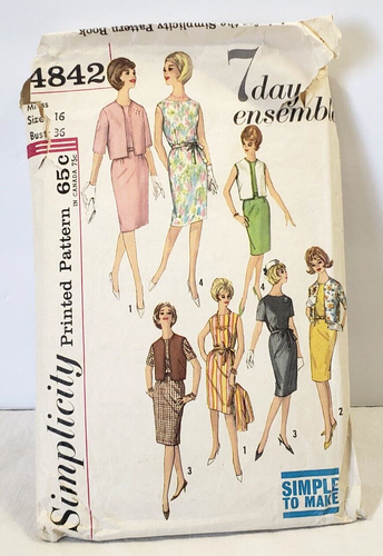 Vintage Simplicity Pattern 4842 One-piece Dress + Jacket Misses 16 Bust ...