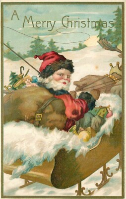 Embossed Christmas Postcard Santa Claus in Sleigh w/ Whip - Version #1 ...
