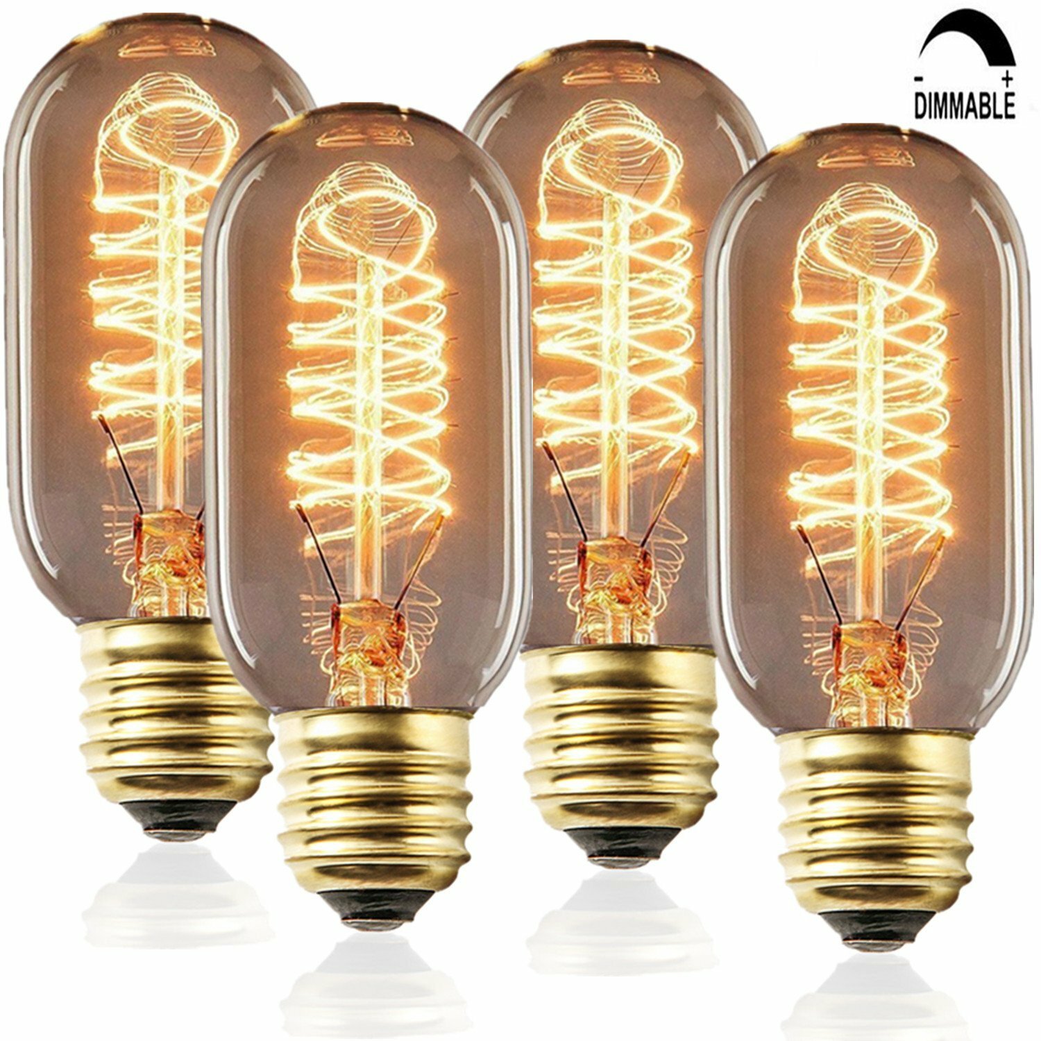 4 pack Retro Edison Bulbs E27 Screw Cap Helical Filament Dimmable Tube ...