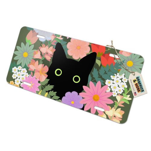 Black Cat Hiding in Spring Flowers Novelty Metal Vanity Tag License ...