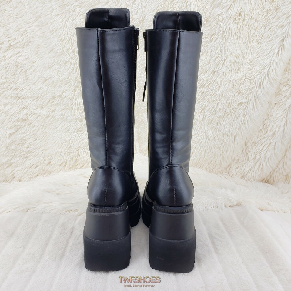 DEMONIA Shaker 72 Black Platform 4.5" Wedge Mid Calf Goth Punk Rave ...