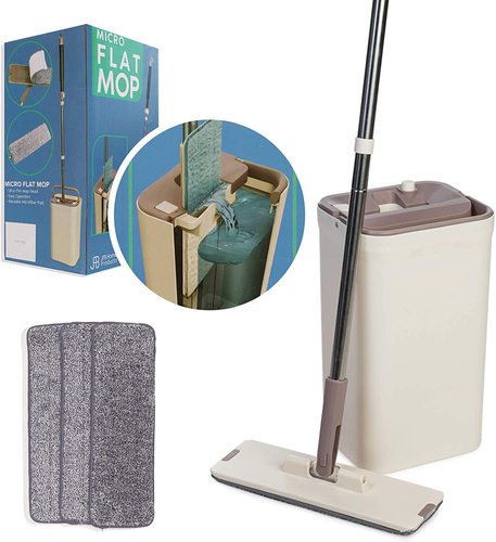 Micro Flat Mop - Mop and Bucket System - Hands-Free Wringing Floor ...