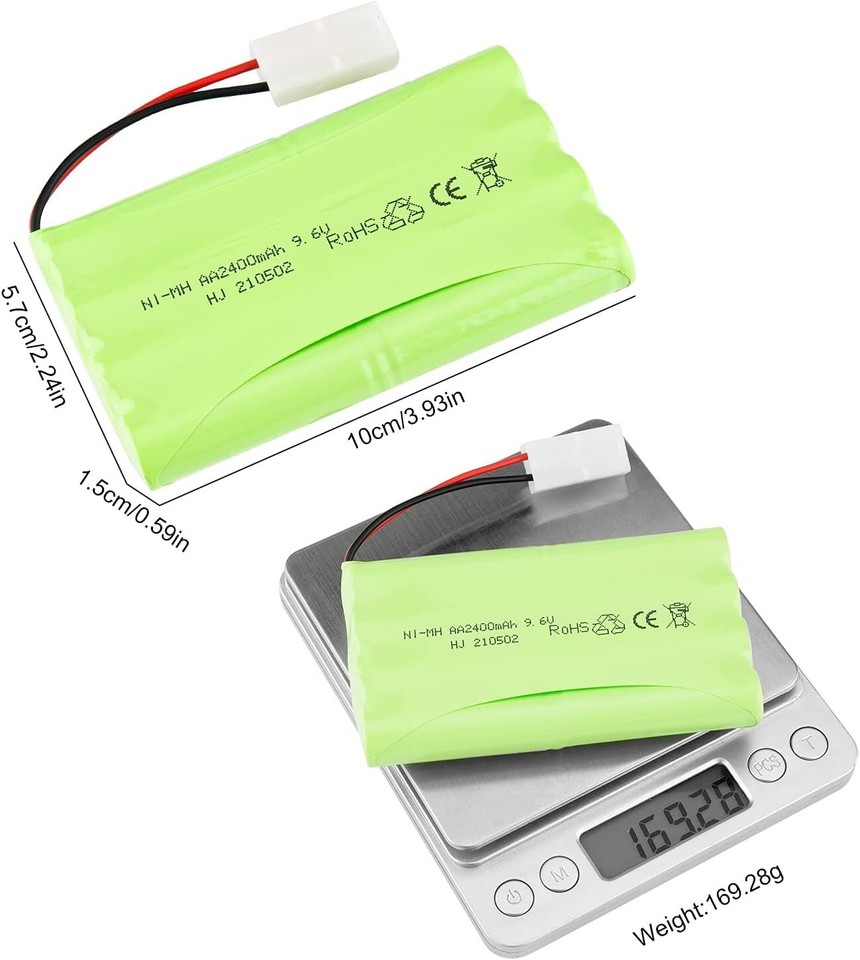 2PCS 9.6V 2400mAh Ni-MH Rechargeable Battery KET 2P Connector for RC ...