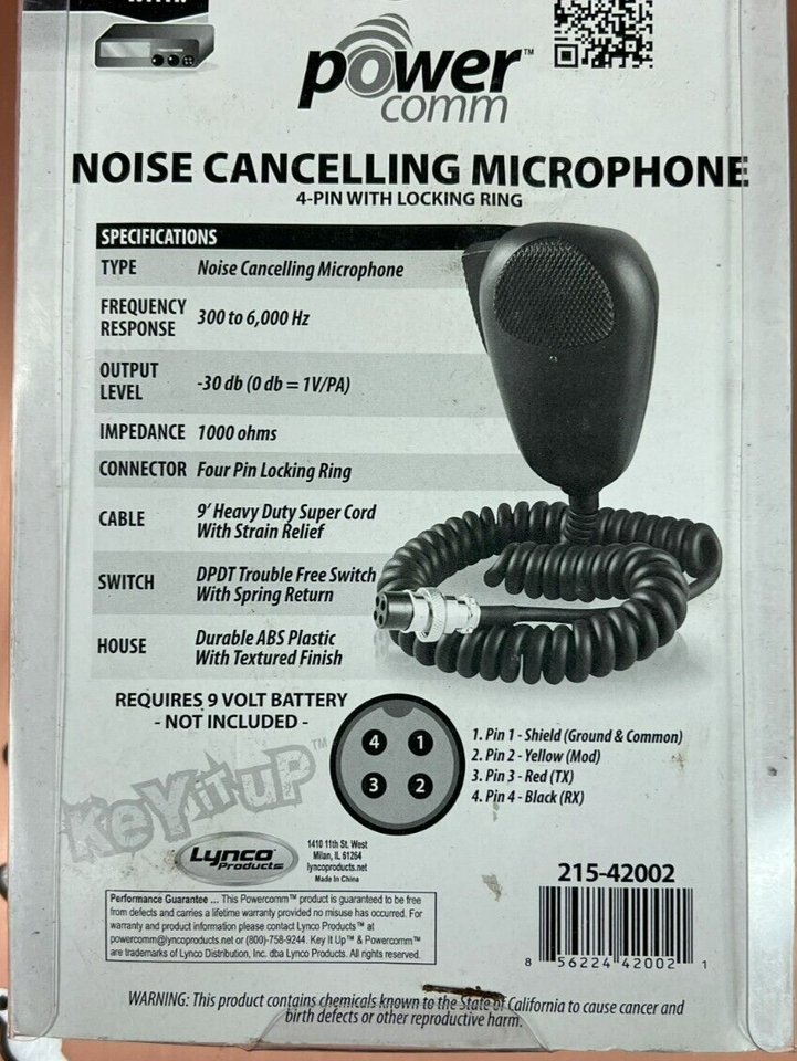 NOS! Power Comm Noise Canceling Cb Power Microphone 4 Pin Mic 9' Cord ...