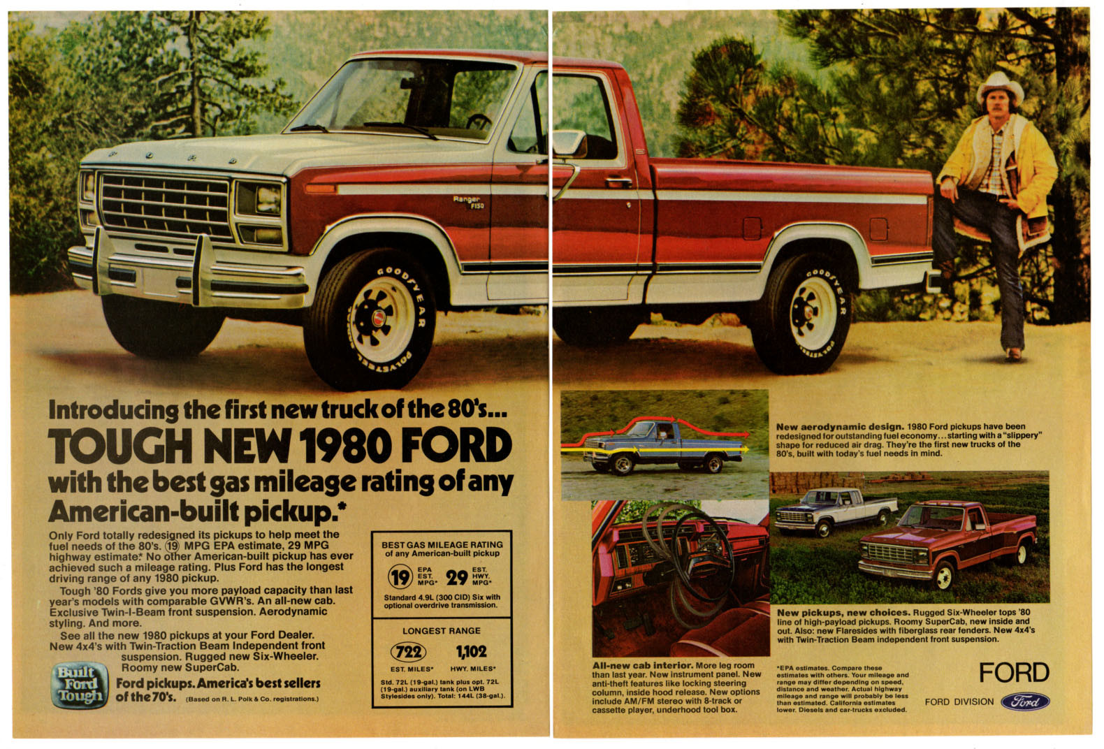 1980 FORD Ranger F150 Vintage Original 2 page Print AD - Red 4X4 pickup ...