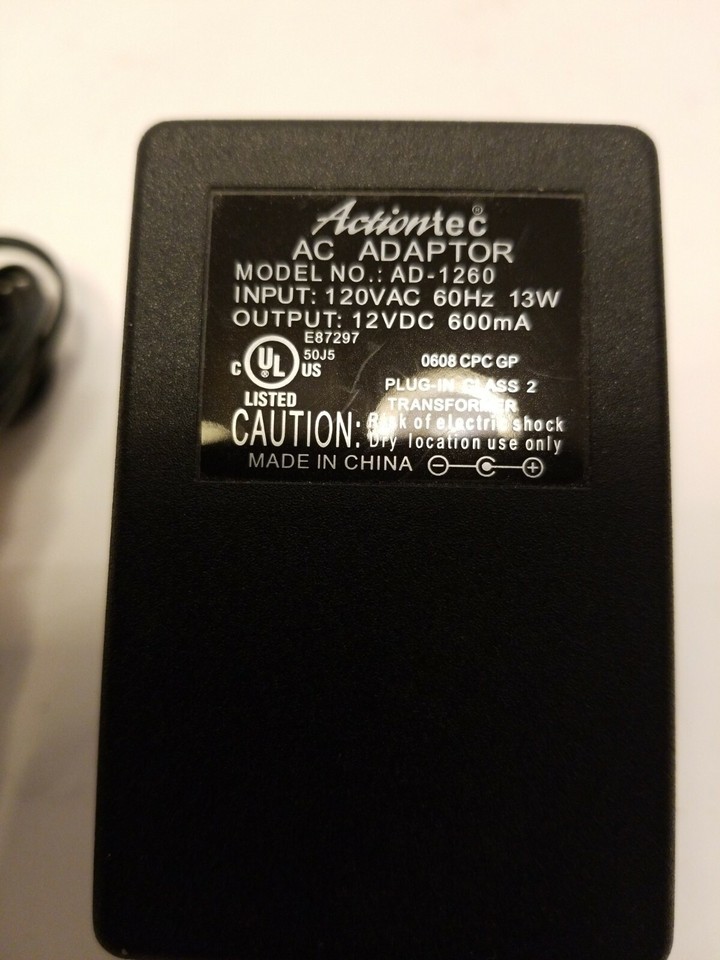 Actiontec Power Supply AC Adapter Output 12VDC 600mA Model: AD-1260 ...
