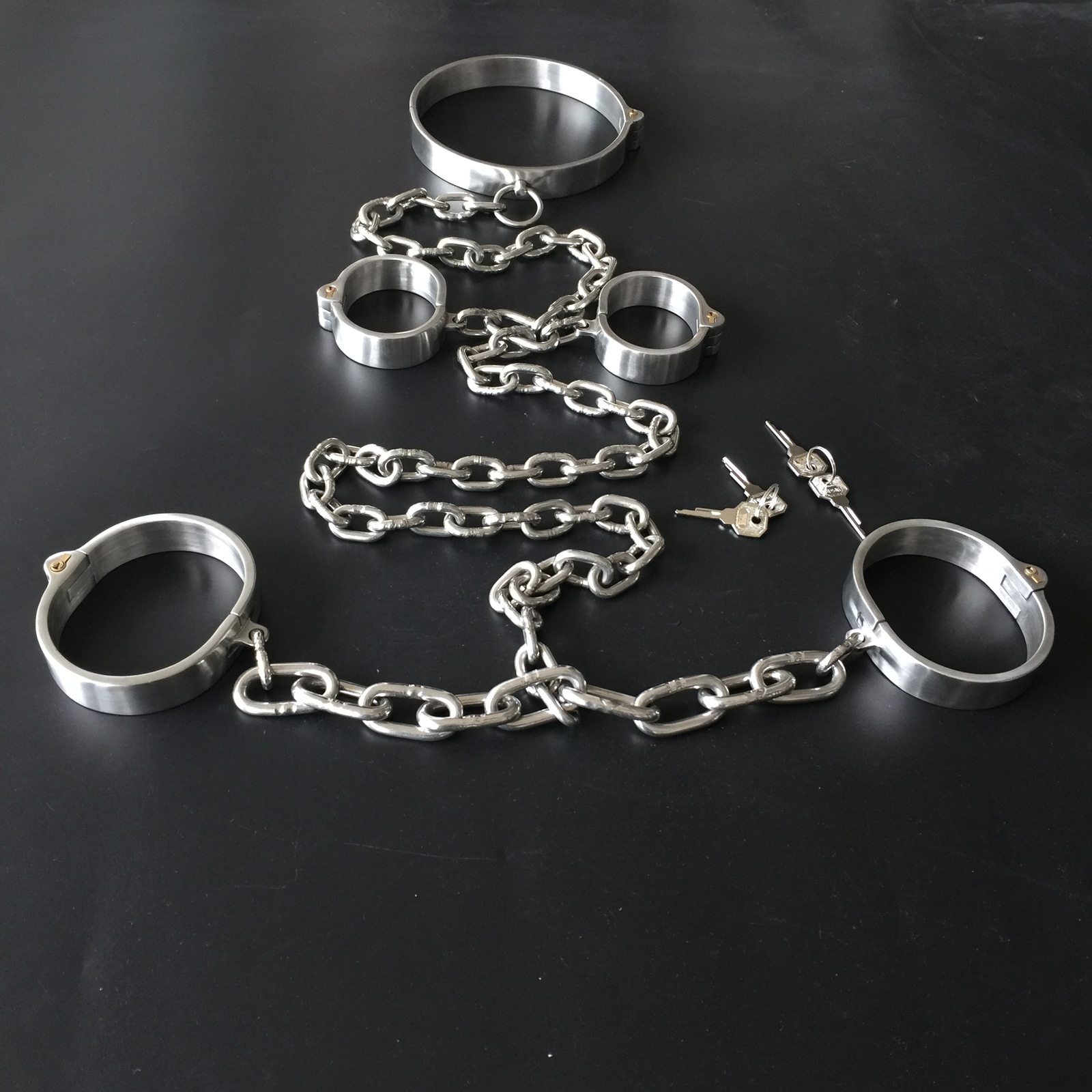 Stainless Steel Lockable BDSM Neck Collar Handcuffs Ankle Bondage+Open ...