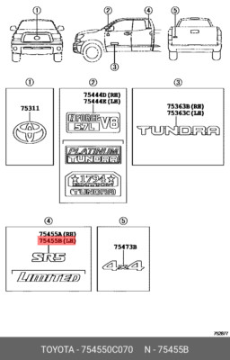 Genuine OE plate, front door name, no.2, 754550C070 for TOYOTA 75455 ...