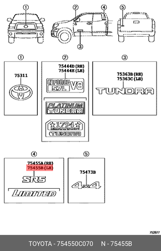 Genuine OE Flat, Front Door Name, No.2, 754550C070 for TOYOTA 75455 ...