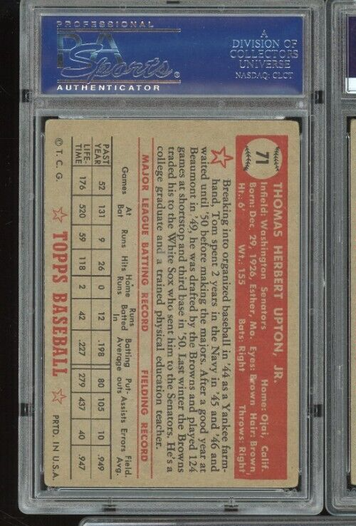 1952 topps #71 tom Upton Auto Senators signed PSA/DNA authentic ...