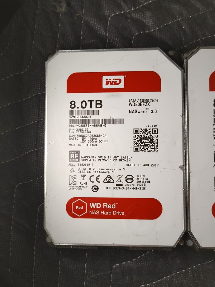 (Lot of 2) WD RED 8TB NAS HDD WD80EFZX-68UW8N0 HHD FOR PART 13% HEALTH ...