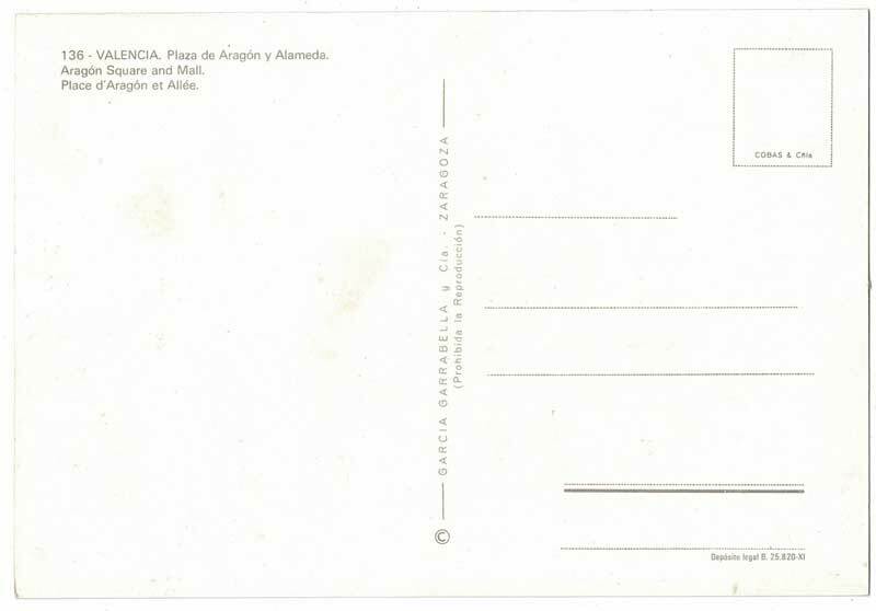 Valencia Postcard. Plaza de Aragón y Alameda No. 136 | eBay