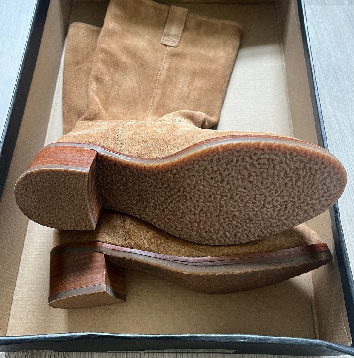 Frye Camryn Tall Pull On Unlined Suede Boots Dune Brown SZ 9