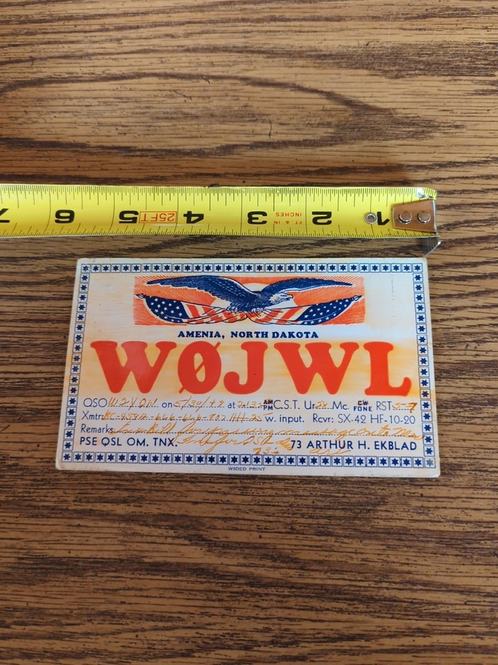 Vintage Ham Amateur Radio Card Postcard 1949 Amenia North Dakota W0JWL ...
