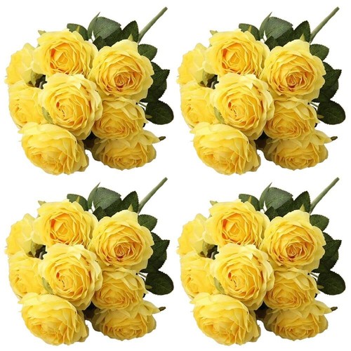 4 Bundles Artificial Roses Flowers 10 Heads Arrangement Silk Bridal ...