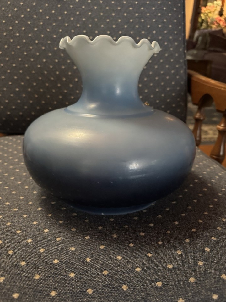 Glass Hurricane/Parlor Lamp Shade Blue w/ Brass Floral Accents 10" | eBay