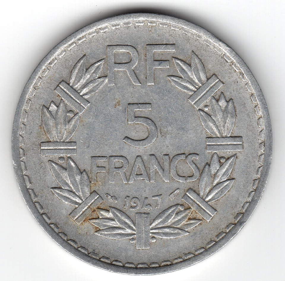 1947 Repvbliqve Francaise RF 5 Francs coin | eBay