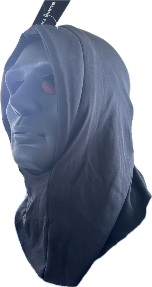 Black Blank Face Hooded Skull Mask Shroud Ghoul Ghost Adult Halloween ...