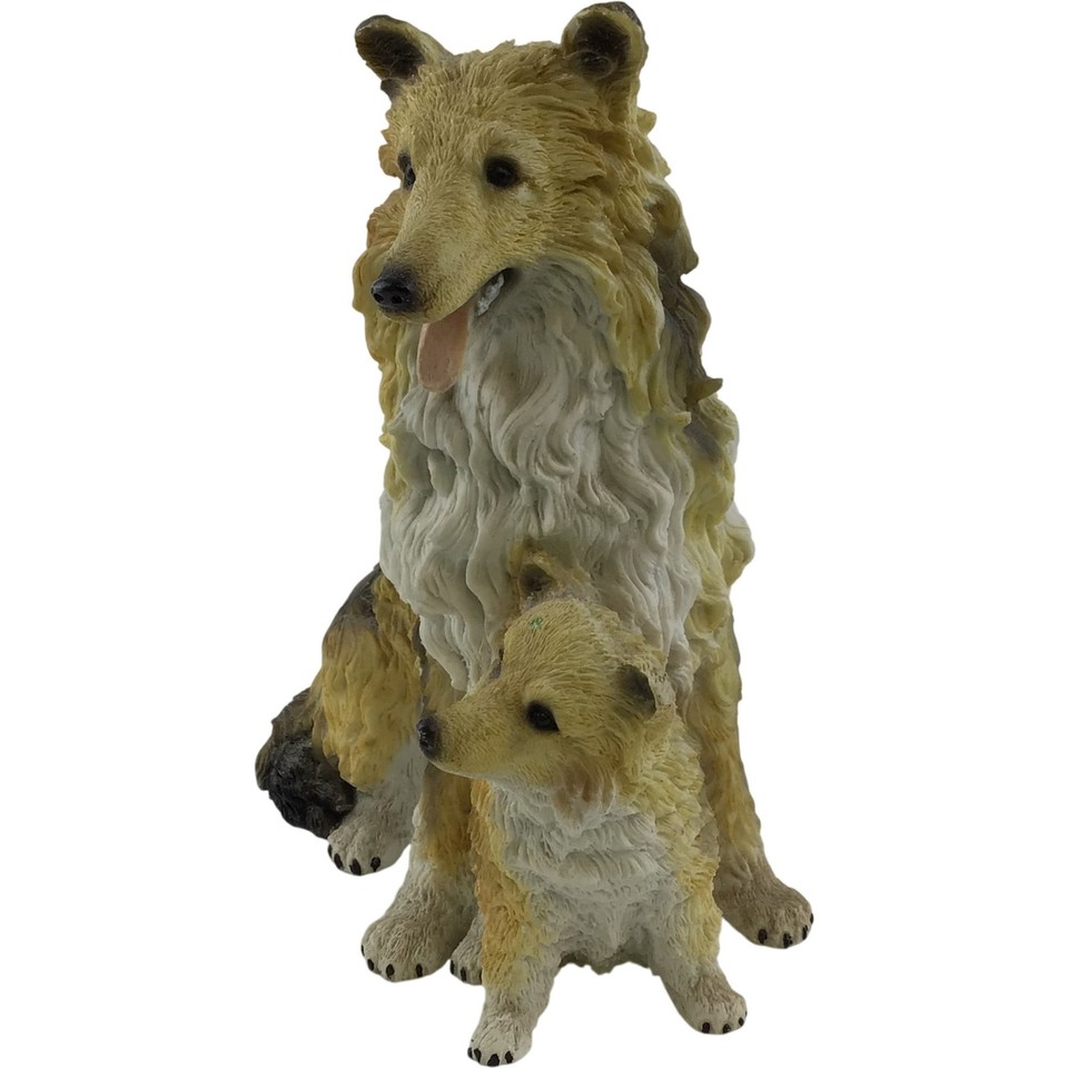 Rough Collie Dog Figurine with Puppy Ornament Decorative Collectable ...