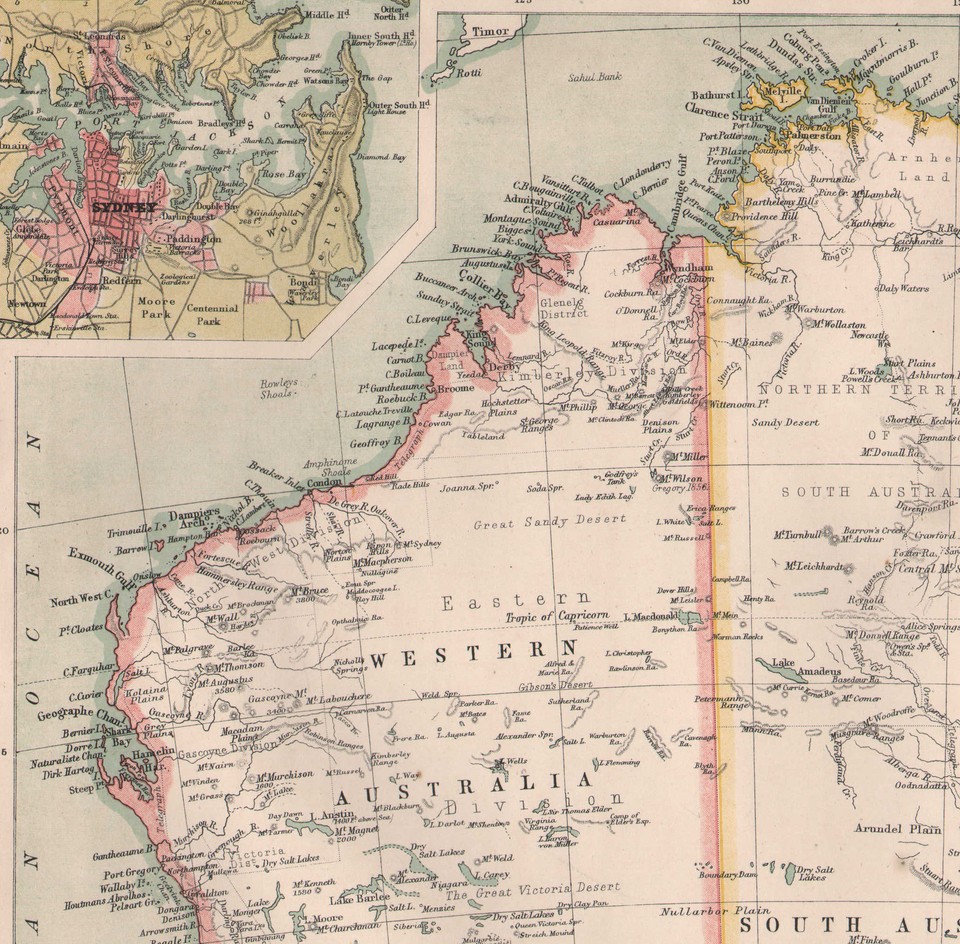 1899 Victoriano Mapa ~Australia~ Queensland Melbourne Sydney Nuevo Sur ...