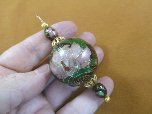 (J520-10) Black pink cherry blossom flower 35mm round CLOISONNE wired ...