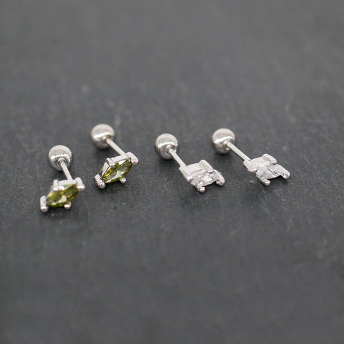 925 Sterling Silver TINY Marquise Zirconia Screw Back Stud Earrings ...