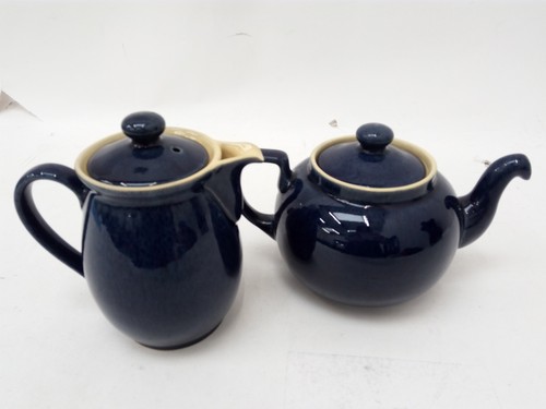 Vintage Denby Dark Blue Ceramic Teapot and Jug Set with Cream Trim | eBay
