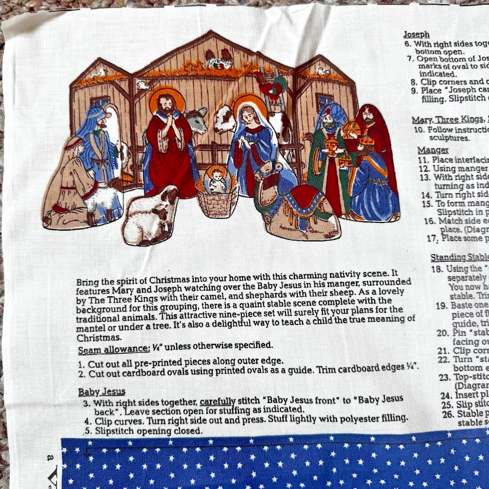3D Nativity Scene Cut Sew Fabric 4 Panel OOP Christmas Manger VIP ...