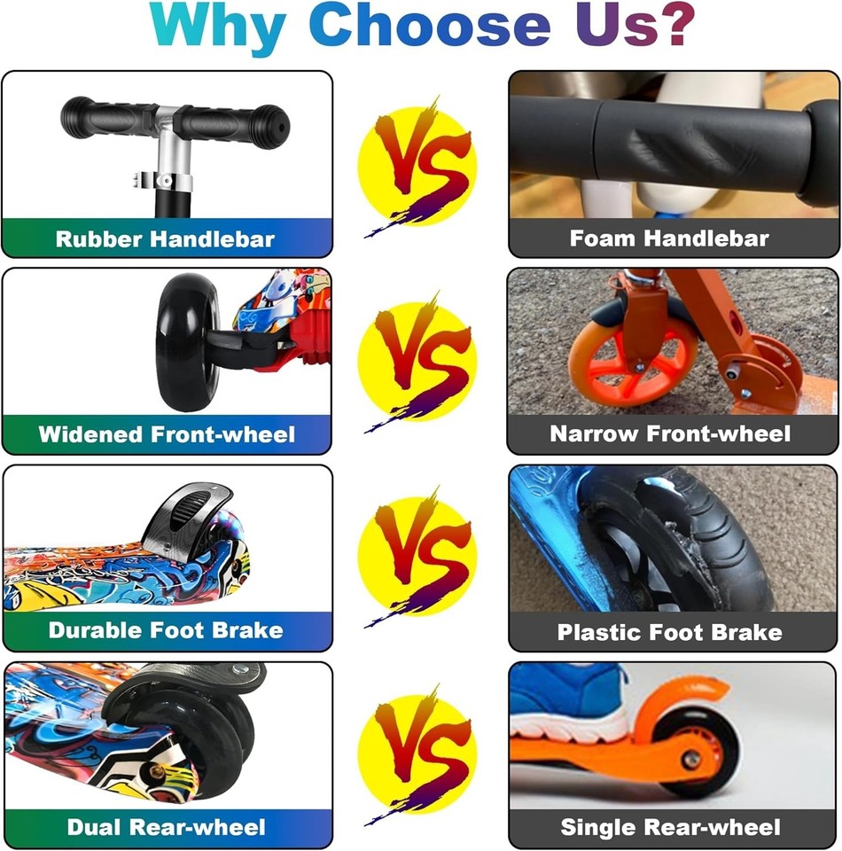 Scooters for Kids Boys Girls, 3 Wheel Kick Scooter with Light Up LED ...