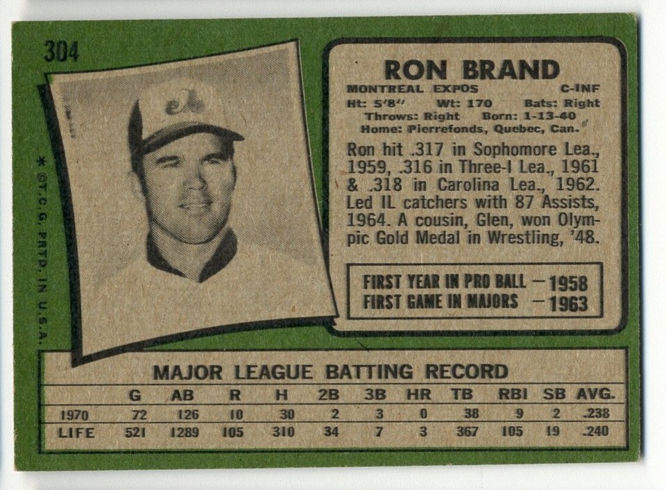 1971 TOPPS MONTREAL EXPOS RON BRAND #304 AUTOGRAPH | eBay
