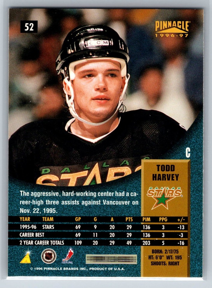 1996-97 Pinnacle Todd Harvey Dallas Stars #52 | eBay