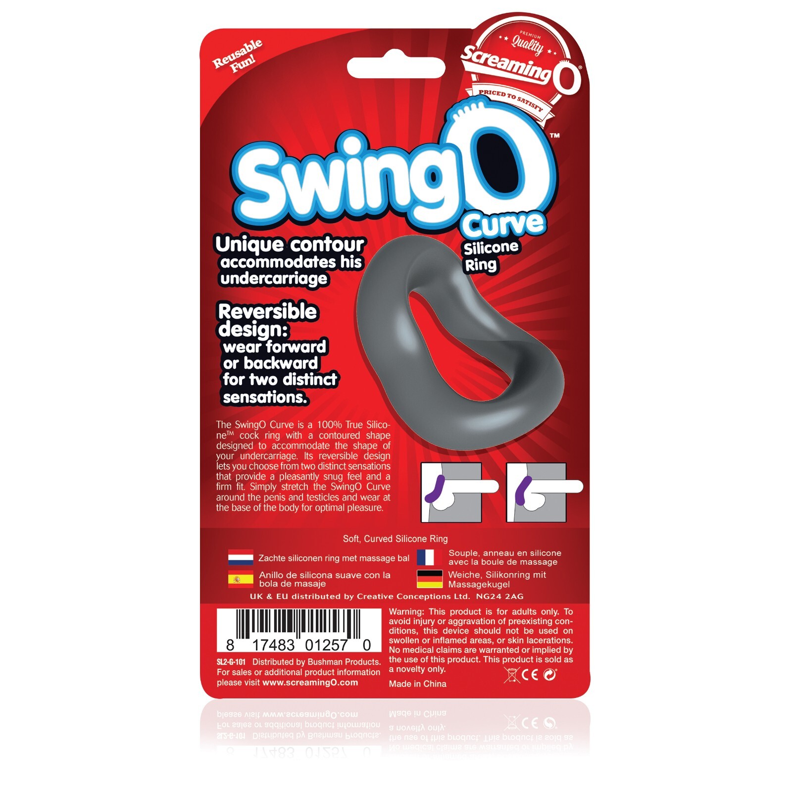 ScreamingO SwingO Curve Silicone Ring Grey - Contoured Cock & Ball Ring ...