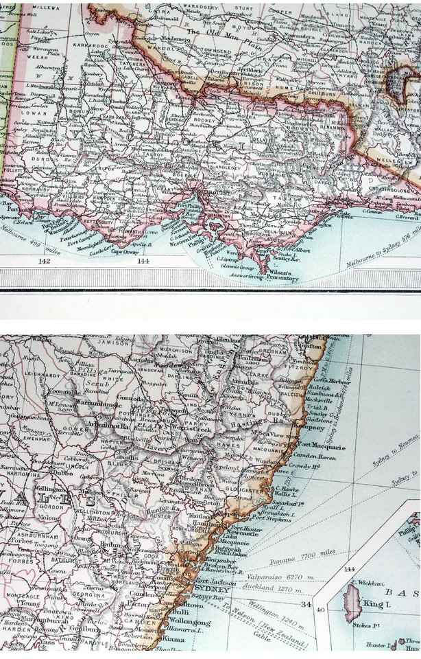 1922 ORIGINAL MAP OF EASTERN AUSTRALIA MELBOURNE SYDNEY CANBERRA ...