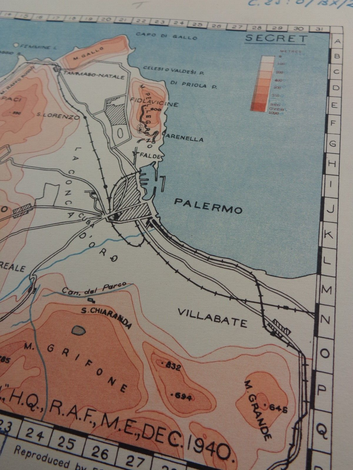 WW2 RAF "SECRET" map of "PALERMO" (SICILY) for BOMBERS BASED in MALTA ...