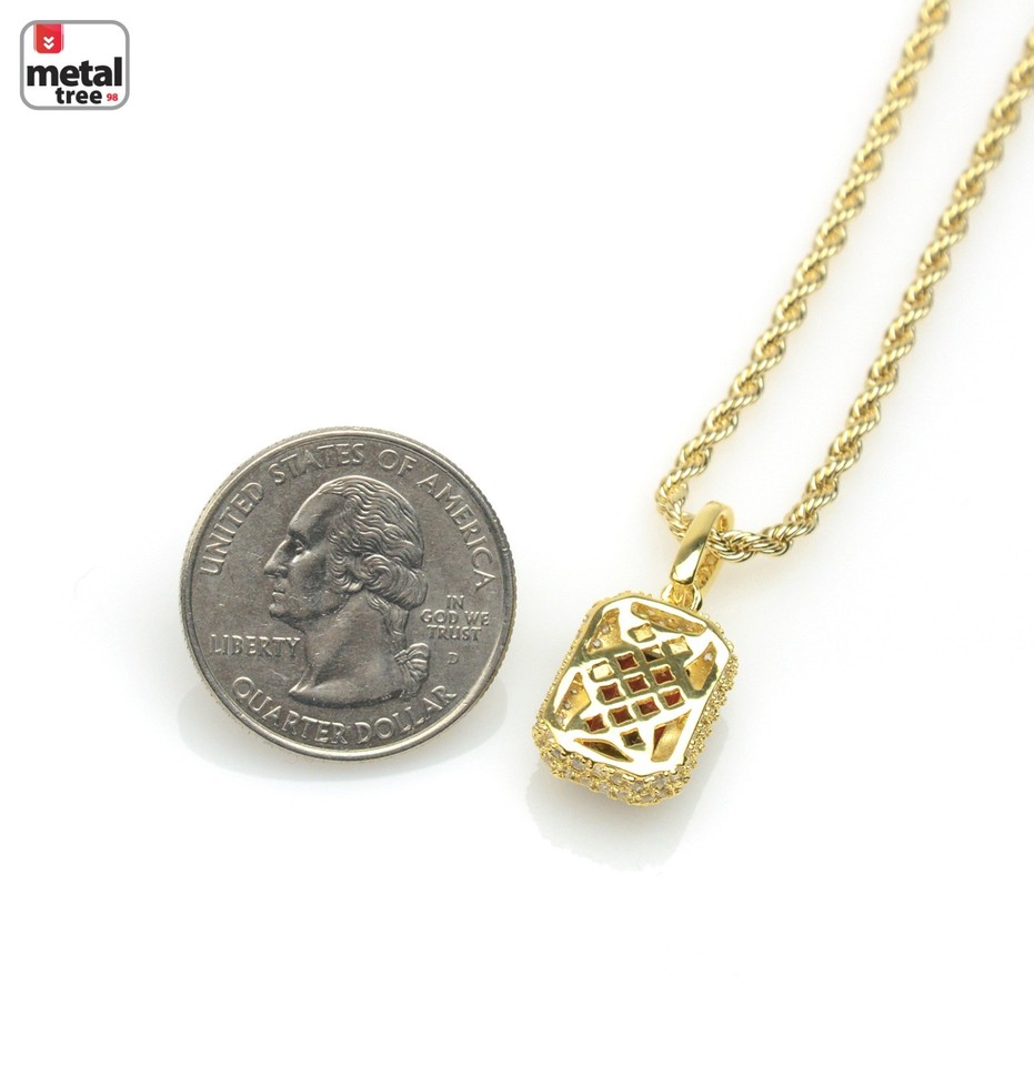 Men's 14k Gold Hip Hop Mini Red Ruby Pendant 20" Chain Necklace SET BCH ...