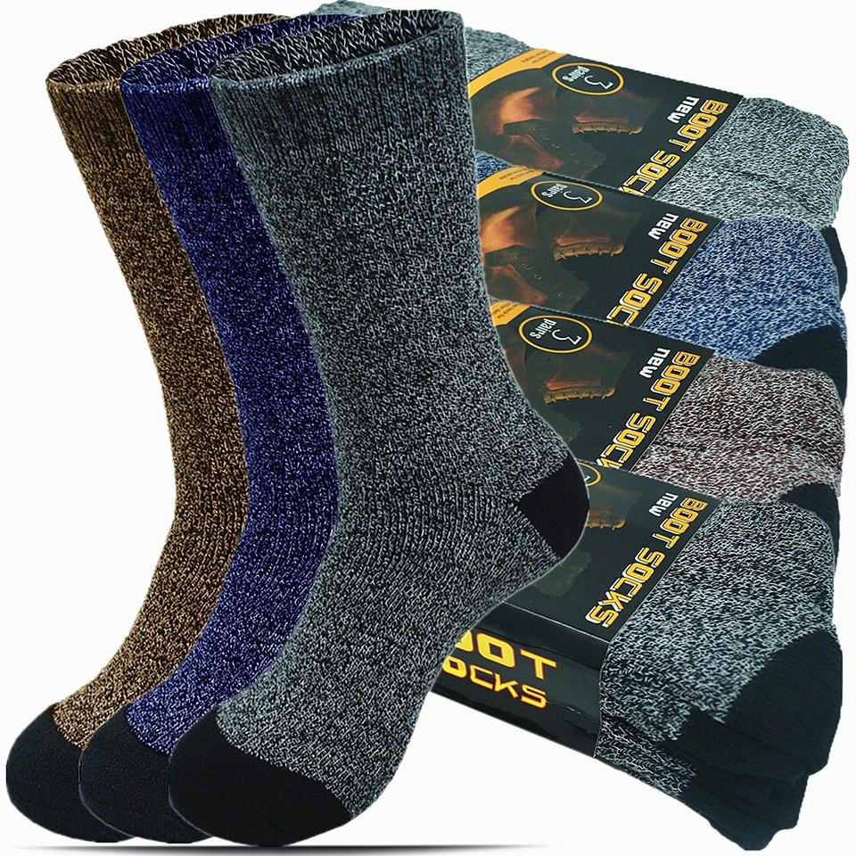 3-12 Pairs Mens Winter Heavy Duty Thermal Warm Cotton Crew Work Boots ...
