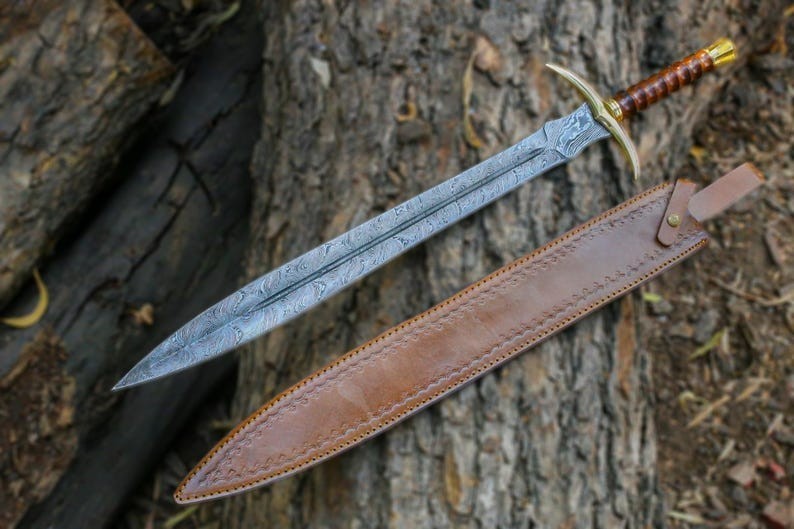 ''Damascus Viking Sword, Custom Hand Real Damascus Steel Long Battle ...